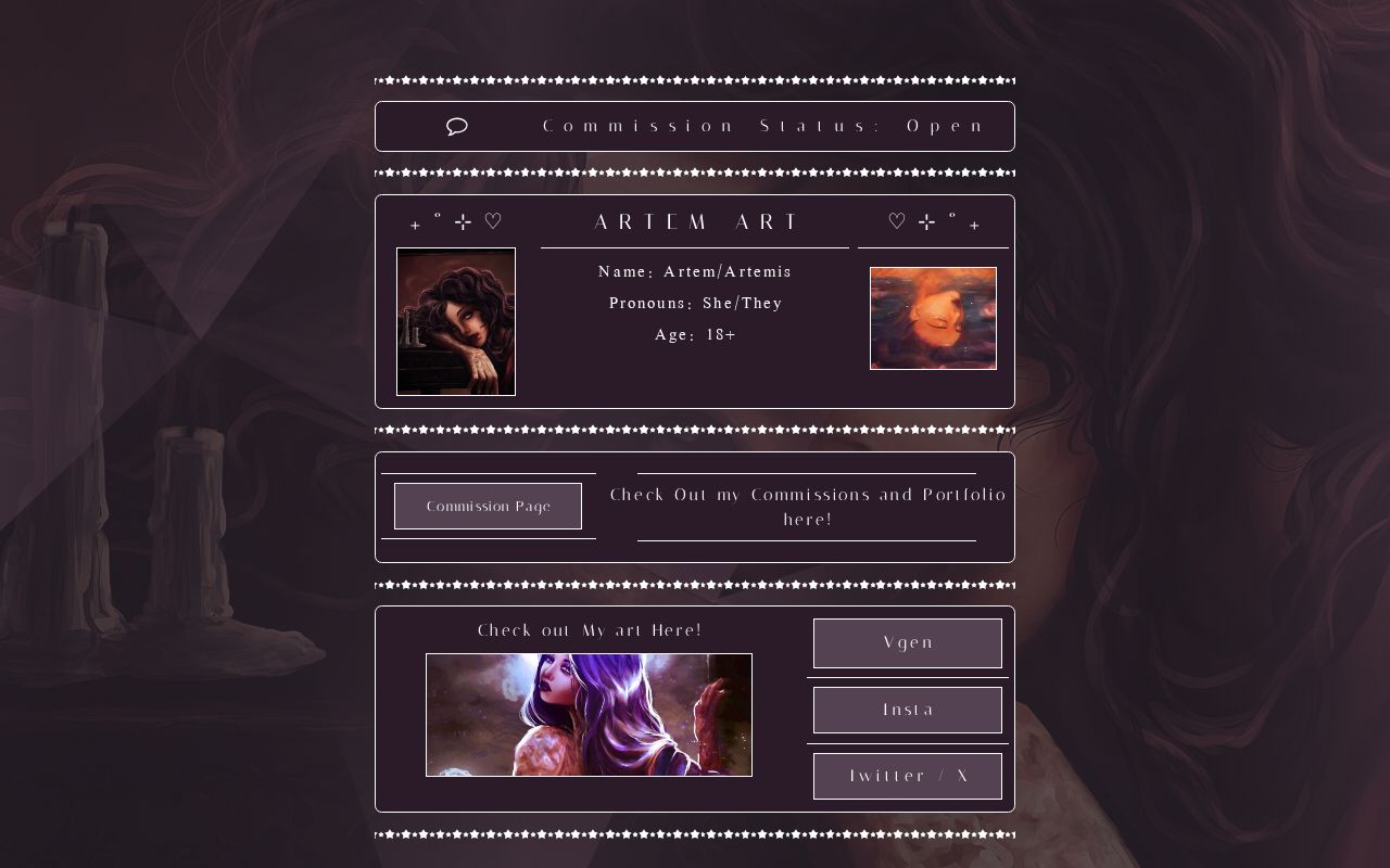 Artemis Delta About me and Commissions